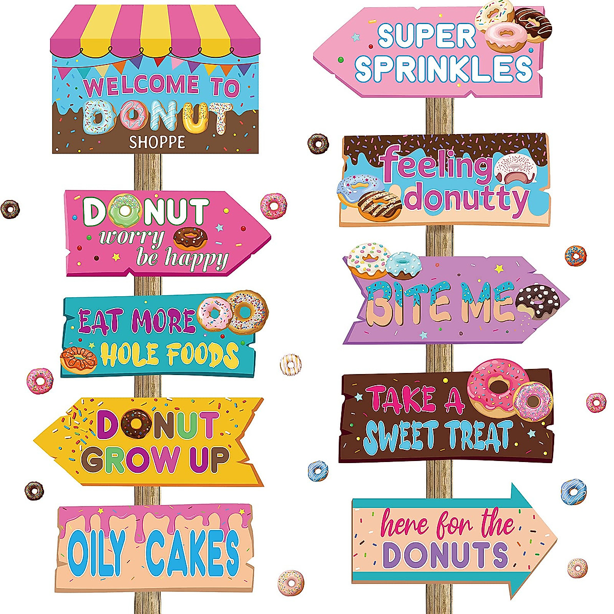 Jetec 20 Pieces Donut Party Directional Signs Donut Welcome Sign Donut Party Yard Sign Outdoor Lawn Decoration for Donut Party Decoration Supplies