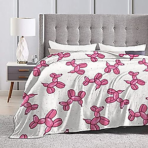 Cute Cartoon Pink Balloon Animal Dog Throw Blanket Soft Flannel Fleece Blankets for Bed Couch Sofa,All Season Cozy Blankets Throws King Queen Full Size for Kids Women Adults 60"X50"