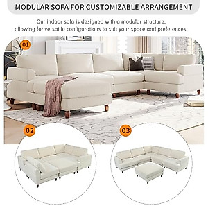 Eafurn Oversized Modular Sectional Sofa with Ottomans,6 Seater Corduroy Upholstery L Shaped Reversible Corner Couch,98" Symmetrical Convertible Sleeper Sofa & Couch Free Combination