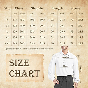 Zando Men's Renaissance Faire Costume - Long Sleeve Medieval Pirate Shirt - Beige, X-Large