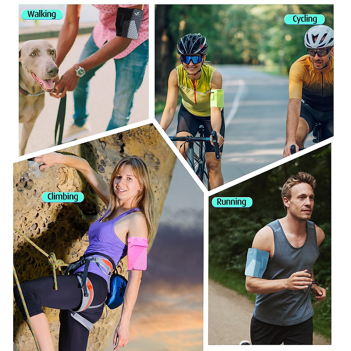 HiRui Universal Sports Armband Cell Phone Armband Sleeves Running Armband for Exercise Workout, Compatible with iPhone 15/15Plus/Pro iPhone 14/13/12 Samsung Galaxy All Phones (Large, Black)