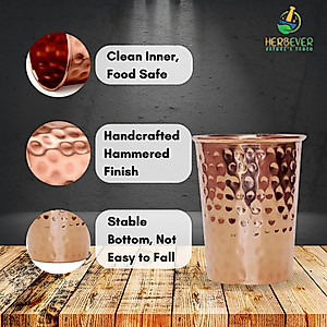 HERBEVER Pure Copper Hammered shape Water Tumbler Glasses for Healing Ayurvedic Set of 2
