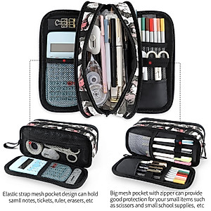 Fustylead Smiling Funny Boston Terrier Dog Pencil Pen Case with 3 Compartments, Lightweight & Spacious Stationery Bag Cosmetics Bag