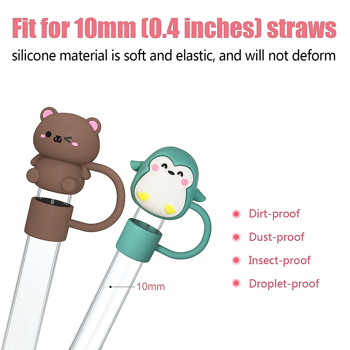 Animal Straw Covers Cap for Stanley Cup, Straw Topper for 30&40 Oz Stanley Tumbler with Handle,10mm 0.4in Reusable Straw Tips Lids Dust-Proof Topper for Water Bottle 7pcs Cute Pattern