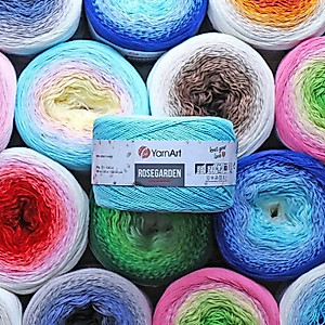 Yarn Art Flowers Rosegarden 100% Cotton 250gr 8.80 oz 1094yds Multicolor Cotton Yarn Rainbow Crochet Yarn Spring Summer (302)