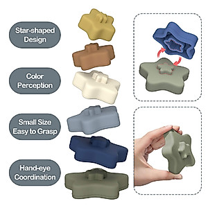 TYRY.HU Baby Stacking Toys - Silicone Rings - Teething Teether Toys - Building Blocks Tower for Boys Girls 6+ Months Early Educational Learning, Set of 6 PCS, Star Shape