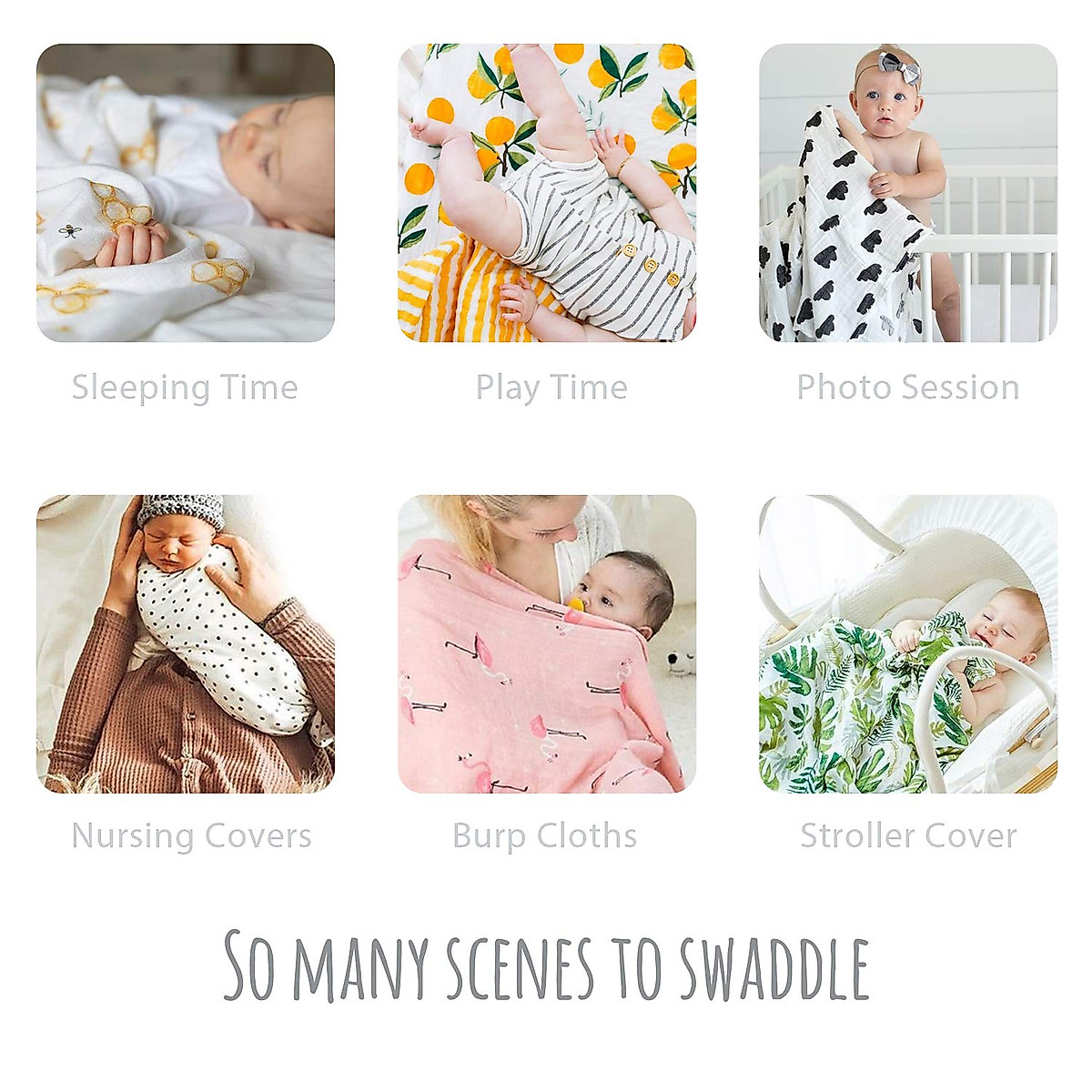 Softan Swaddle Blanket, Muslin Swaddle Blanket for Boys & Girls, 47X47In Muslin Swaddle Receiving Blanket for Newborn, Baby Muslin Swaddle Blanket Soft Silky & Breathable, 4 Pack