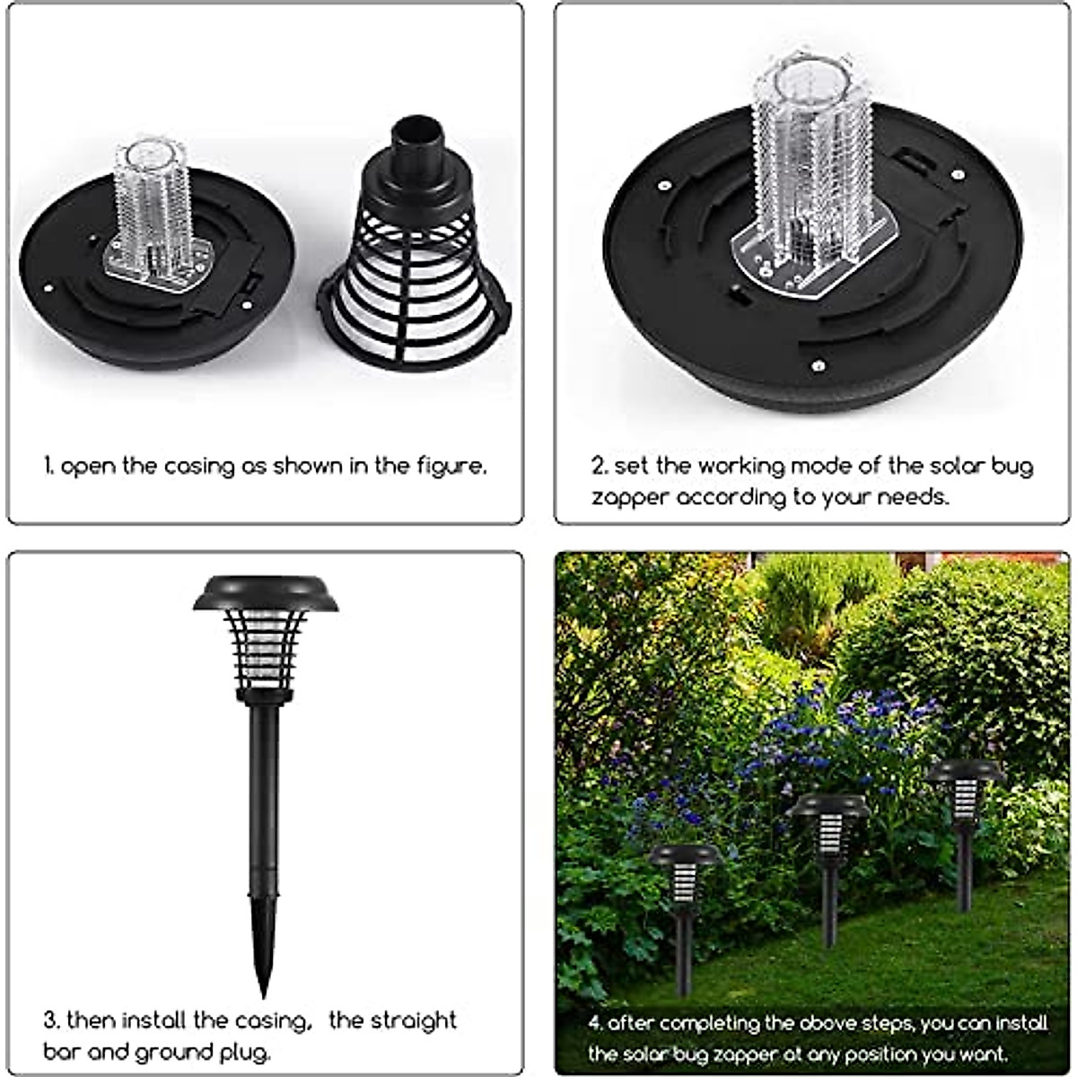 2 Pack Solar Bug Zapper Outdoor Mosquito Repellent Outdoor for Patio - Mosquito Killer & Lighting - 2 in 1 Waterproof Mosquito Zapper Fly Repellent for Outdoor