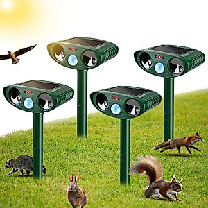 Pack of 4 Ultrasonic Animal Repeller Solar Animal Repellent Cat Repellent Outdoor Squirrel Repellent Deer Repellent Devices Repel, Deer, Rabbit, Raccoon, Dog, Skunk Waterproof with Motion Sensor
