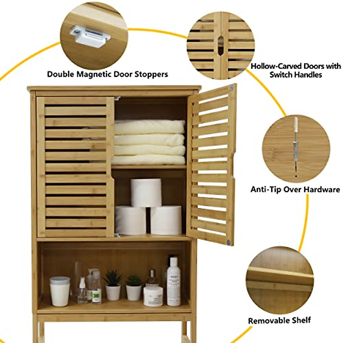 VEIKOUS Bamboo Over The Toilet Storage Cabinet, Bathroom Space Saver, Over The Toilet Rack with Adjustable Shelf, Natural Color