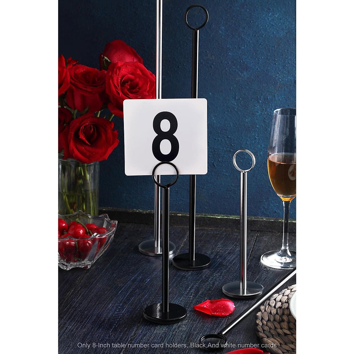 New Star Foodservice 27693 Ring Clip Table Number Card Holders, w/Number Cards, 1 to 24, Set of 24, 8-Inch, Black Stand