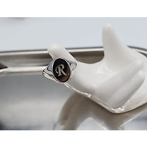 Customized 925 Sterling Silver Script Letter Oval Charm Custom Initial Signet Ring