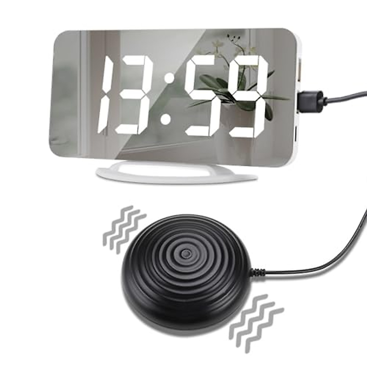 Digital Alarm Clock, 6. 2 Inch LED Mirror Electronic Clocks, Dual USB Charging Port, Snooze Mode Loud Alarm Clock for Heavy Sleepers, Modern Desk Wall Clocks for Bedrooms Living Room Office- White