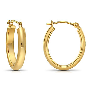 14k Gold Small Oval Polished Hoop Earrings (0.7 inch Diameter) (yellow-gold)…