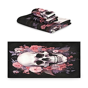 Flradish Halloween Skull Towels 3 Pack Bath Towels for Bathroom Set Soft Cotton Highly Absorbent Lightweight & Quickdry Towel Set 1 Bath Towel,1 Hand Towel,1 Washclothe