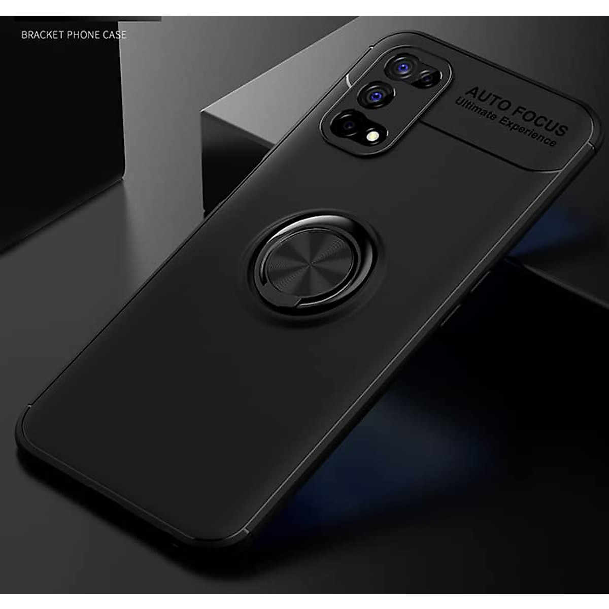 Asuwish Phone Case for Oppo Realme 7 Pro with Tempered Glass Screen Protector Cover and Cell Accessories Stand Kickstand Ring Holder Soft TPU Silicone Rubber Protective Realme7 7Pro Women Men Black