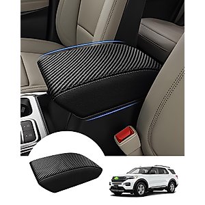 Autorder Center Console Cover for Ford Explorer 2020 2021 2022 2023 2024 Accessories Armrest Cover Carbon Fiber Anti-Scratch Middle Console Pad Leather Armrest Protector