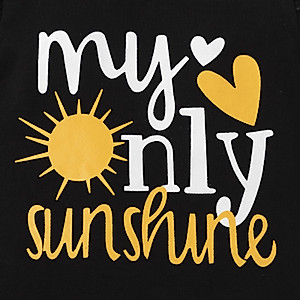 DREAM BUS Toddler Baby Girl Clothes Set My Only Sunshine Cute Ruffle Short Sleeve Top Sunflower Flared Pants Summer baby Girl Outfits 12-18Months