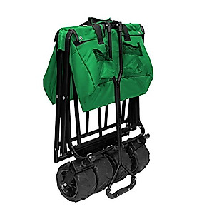 Creative Outdoor Wagon for Kids Push Pull Collapsible Stroller All-Terrain Folding Cart, Supports Upto 150lbs Weight Capacity | with Divider | Beach Park Garden & Tailgate | Green