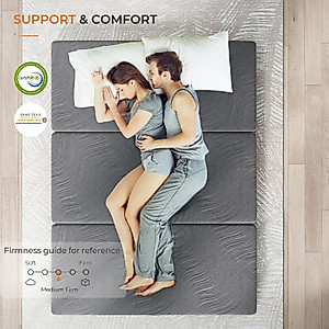 Sweetnight Trifolding Mattress with Storage Bag - 4 Inch Grey Queen Size Memory Foam Mattress with Washable Cover | Foldable Memory Foam Topper Portable for RV, Travel, Guest Bed