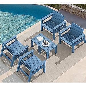 SERWALL Adirondack Chair Set with Side Table, HDPE Patio Bistro Set- Navy Blue