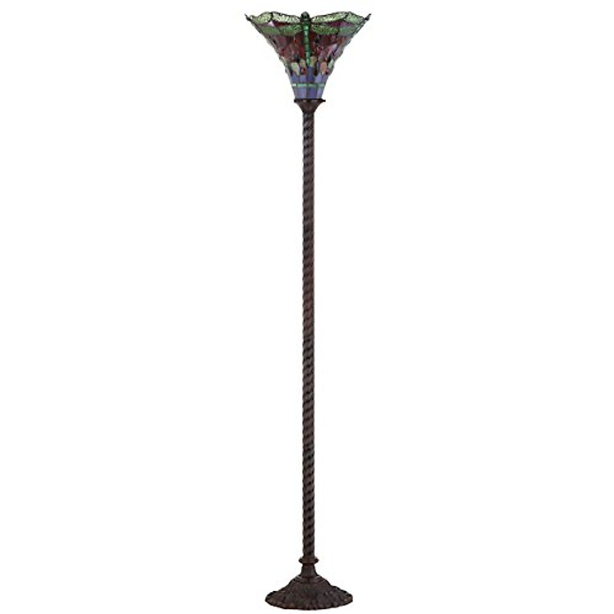JONATHAN Y JYL8002B Dragonfly Tiffany-Style 71&quot; Torchiere Floor Lamp, Tiffany, Traditional, Art Nouveau Style, Elegant, Office, Living Room, Family Room, Dining Room, Bedroom, Foyer, Bronze/Green