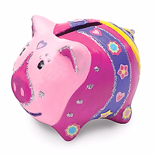 Melissa & Doug Created by Me! Piggy Bank Craft Kit with 4 Pots of Paint, Brush, Glitter, Stickers