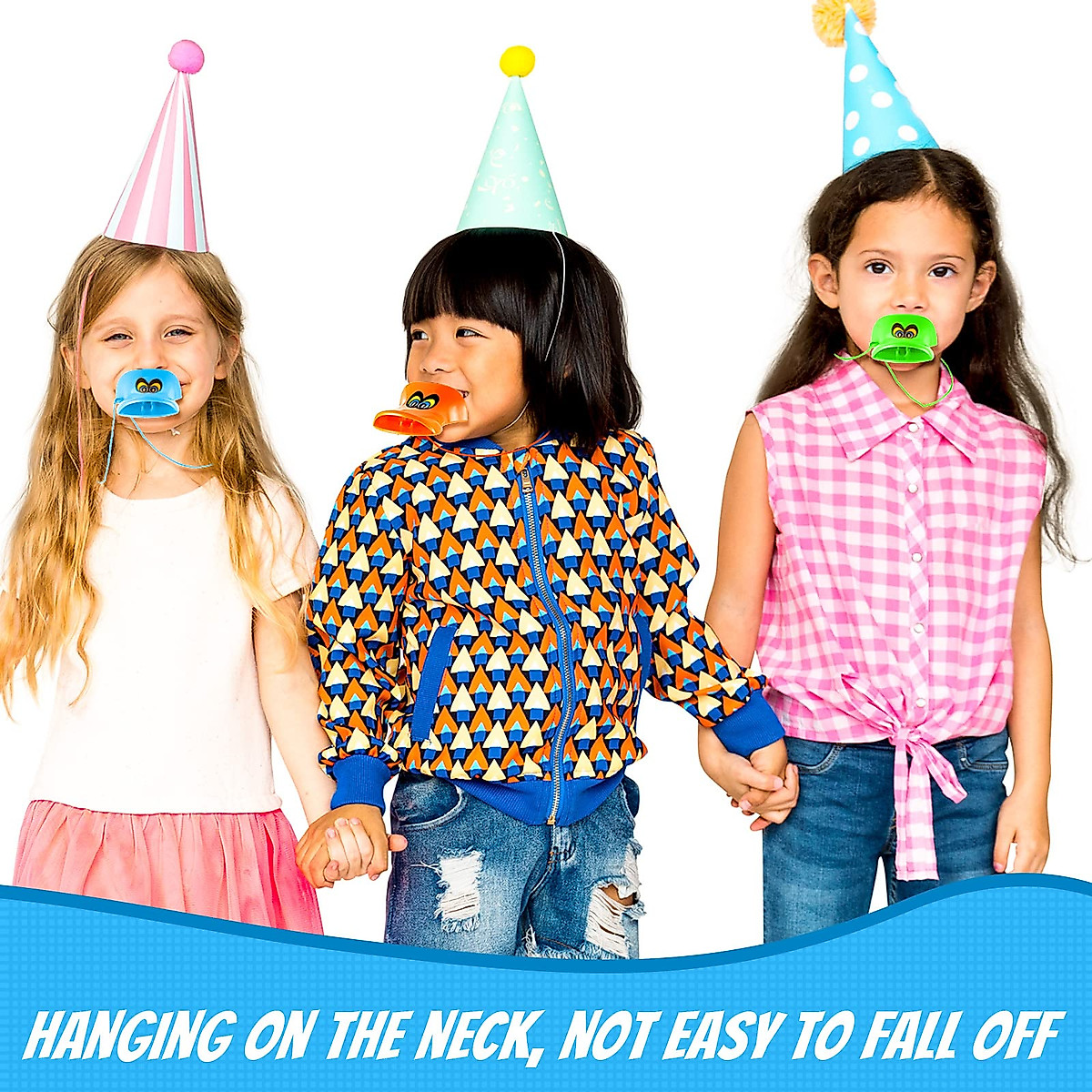 48 Pieces Multicolor Duck Call Whistles Plastic Duck Beak Whistles with Lanyard Halloween Christmas Gifts Small Whistle Bulk for Party Favors Fun Goodie Bag Fillers, 4 Colors