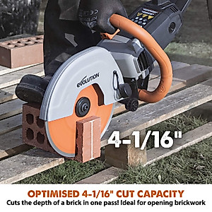 Evolution R255DCT - 10 In Concrete Saw (Aka Circular Saw, Angle Grinder, Chop Saw, Cut Off Saw, Demo Saw, Disc Cutter, Power Cutter) - 15A Motor, No Gas - 4-1/16 In Cut - Incl Premium Diamond Blade