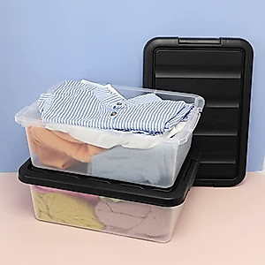 Wekioger Versatile Plastic Storage Box Organizer Bins with Black Lids, 14 Quart, 2 Packs