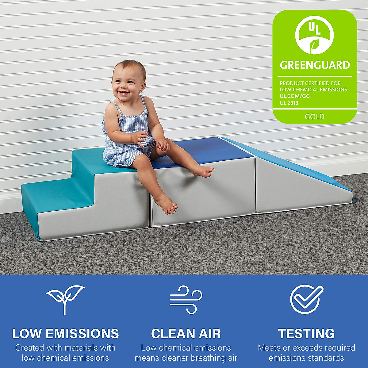 Factory Direct Partners 11618-GYLG SoftScape Toddler Playtime Climber, Indoor Active Play Structure (3-Piece Set) - Gray/Light Gray