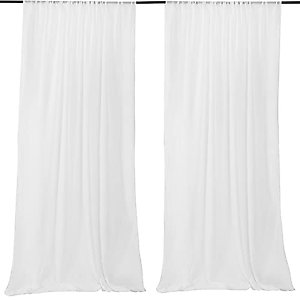 Hahuho White Backdrop Curtains 10ft by 7ft Chiffon Backdrop Drapes for Wedding Party Event Photography Stage Decoration（2 Panels, 5FT x 7FT, White）