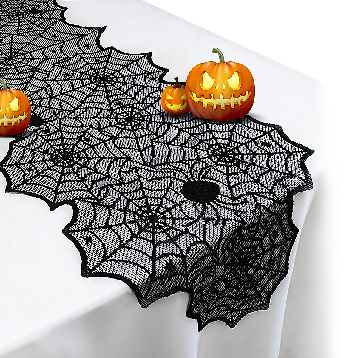 Halloween Table Runner - Black Lace Spider Web Table Runners for Halloween Decor,Vivid Polyester Spider Web Tablecloth for Halloween Masquerade Party Dinner Table Decoration 18 X 72 Inch