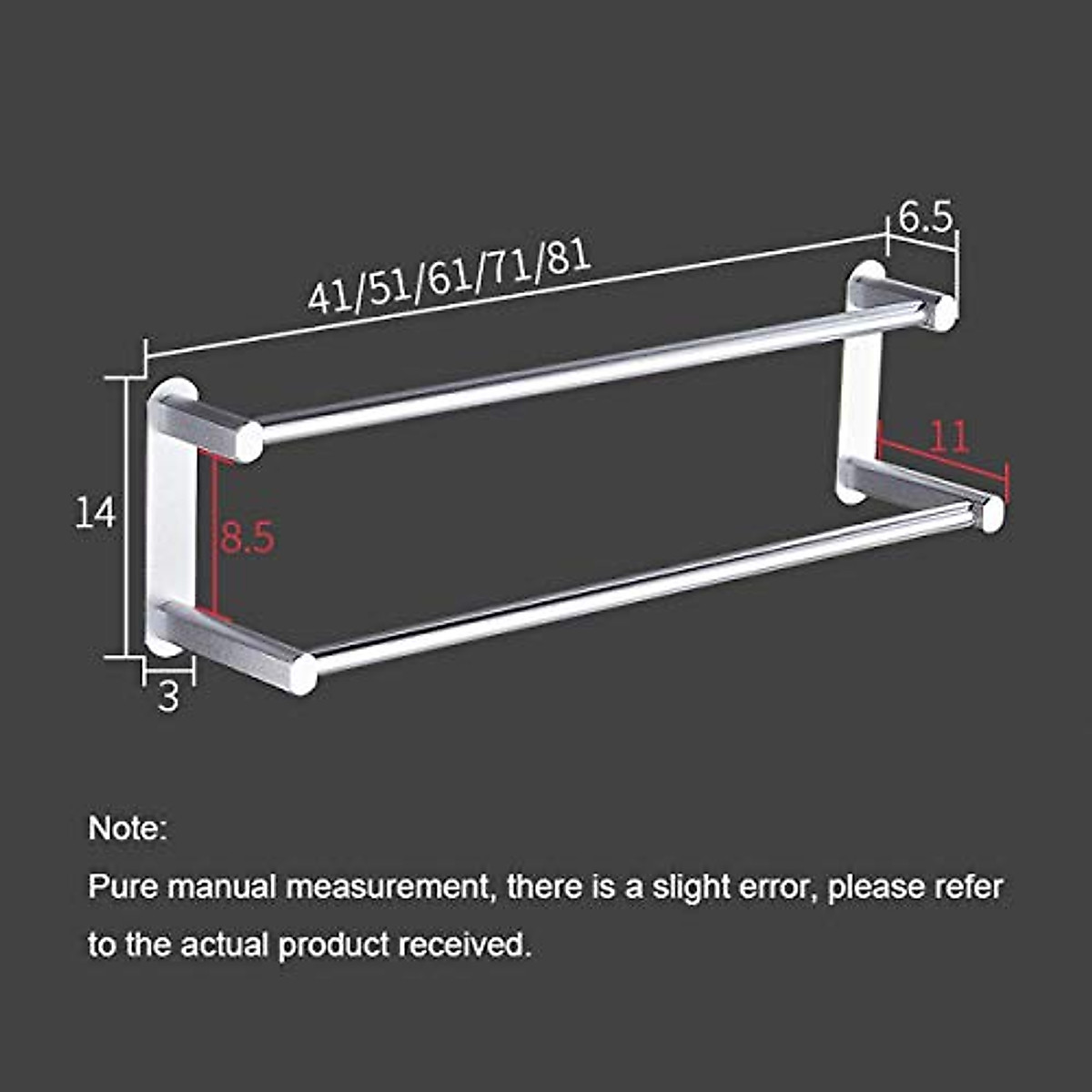 Double Tea Towel Holder for Hanging Over The Kitchen Cupboard Door - 41Cm/16.14Inch Towel Rack - No Drilling Necessary - /Silver/81Cm (Svart 51 cm)
