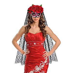 FRCOLOR Day Of The Dead Costumes For Women Day Of The Dead Headpiece Day Of The Dead Mask Black Veil Headband Flower Crown Halloween Costumes For Party Cosplay