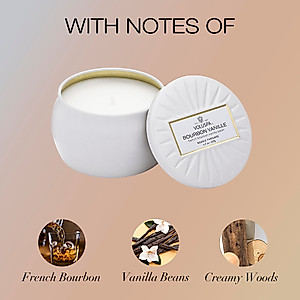 Voluspa Bourbon Vanille, Mini Tin Candle, 4 oz, 25 Hour Burn Time, All Natural Wicks and Coconut Wax for Clean Burning, Vegan, Poured in the USA
