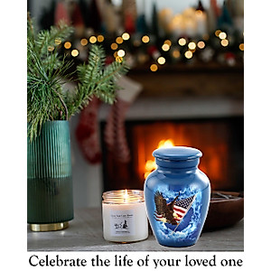 American Glory Keepsake Urn - American Flag with Eagle Mini Urn for Ashes - Token Urn - Patriotic Mini Jar - American Flag Soaring Eagle Sharing Urn with Premium Case & Velvet Bag (Keepsake)