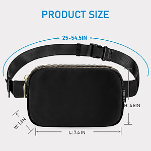 ZORFIN Fanny Packs for Women, Fashion Belt Bag with Two Main Pockets, Crossbody Bays for Travel Workout Outdoor Cycling Hiking (Black)