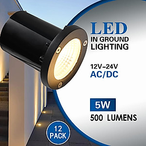 EAGLOD 5W Well Lights,12-24V LED In-Ground Low Voltage Landscape Lights with Connectors, IP67 Waterproof Landscape Lighting,3000K Pavers Lights Warm White for Yard, Garden, Patio (12 Pack)