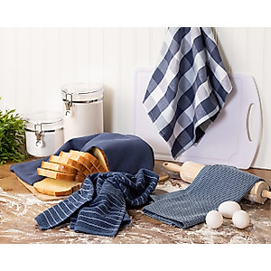 Kitchen Towels 100% Cotton Blue Dish Towels, Hand Towels, Tea Towels Flat, Terry, Waffle and Herringbone Dish Towels for Drying Dishes, 28 in x 16 in