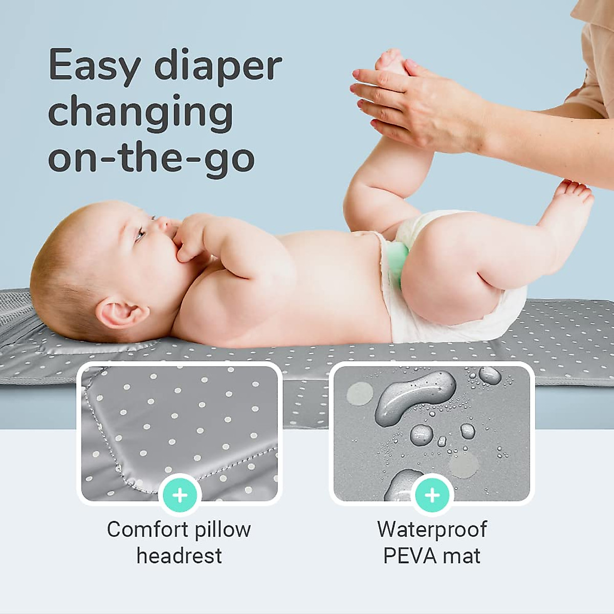 Wildcubz Portable Changing Pad | 27" Diaper Changing Mat | Wipes Pocket | Waterproof Changing Pads for Baby | Portable Diaper Changing Pad for Baby | Changing Pad Portable Changing Station (Graphite)