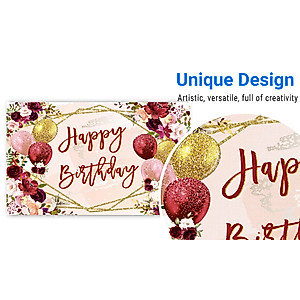 Funnytree Burgundy Floral Happy Birthday Party Backdrop Rose Gold Photography Background Women Lady Girl 16th 30th 40th 50th 60th Milestone Anniversary Bday Banner Supplies Prop Favors