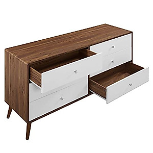 Modway Transmit Mid-Century Modern 60" Wood Dresser in Walnut White