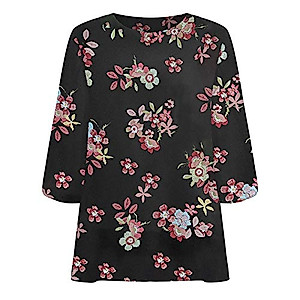 wodceeke Women's Chiffon Ice Silk Short Sleeve T-shirt Plus Size Casual Floral Print Tee Summer Basic Tops (Pink, L)