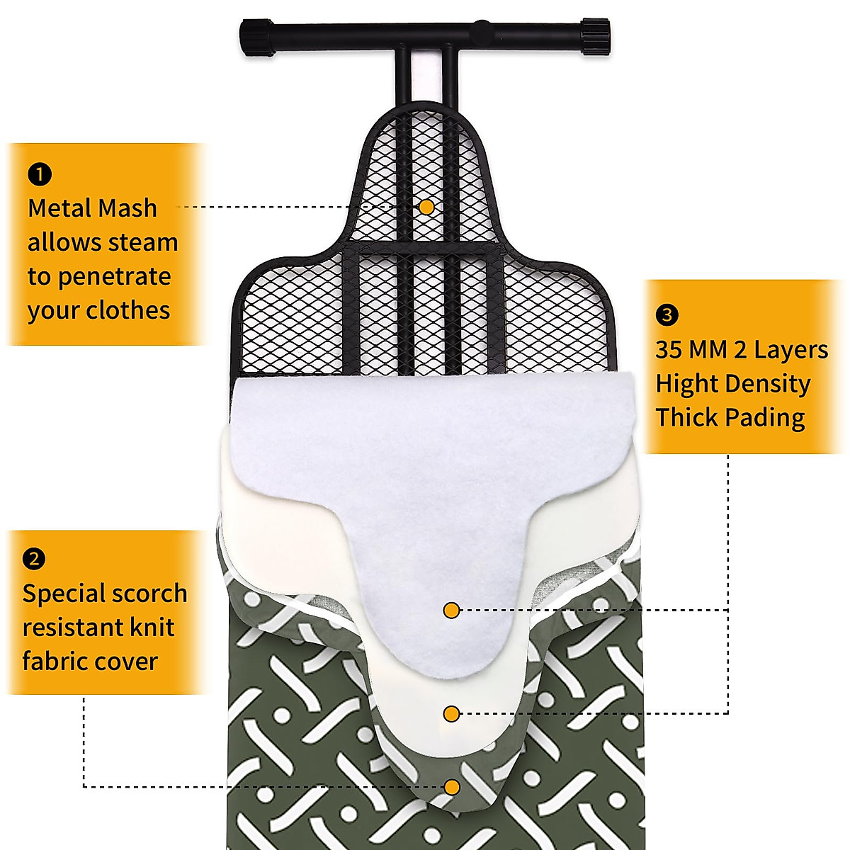 SLIETON Extra Large Ironing Board with Large Hang Rail and Iron Rest in 63" L x 20" W (with Iron Rest)