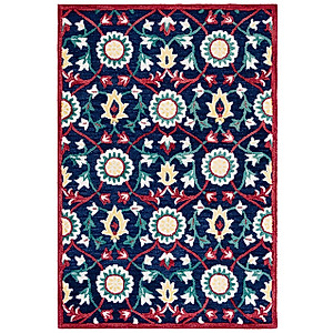 SAFAVIEH Blossom Collection 8' x 10' Navy/Red BLM564N Handmade Floral Premium Wool Living Room Dining Bedroom Area Rug