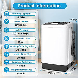 Nictemaw 1.8 Cu.Ft Portable Washing Machine, 13.5 lbs Portable Washer Dryer Combo with Drain Pump, Full Automatic Portable Washer with 10 Programs 8 Water Levels LED Display for Apartments, RV, Dorms