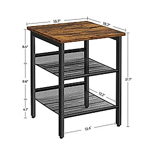 VASAGLE End Table, Nightstand with 2 Adjustable Mesh Shelves, Industrial Side Table for Living Room, Stable Metal Frame, Easy Assembly, Rustic Brown and Black ULET23X