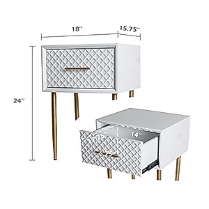 COZAYH Set of 2 Modern Spacious Drawer Nightstand Side Table, Retro-Inspired Raised Diamond Motif, White 2-Pack 1-Drawer Nightstand Nightstands