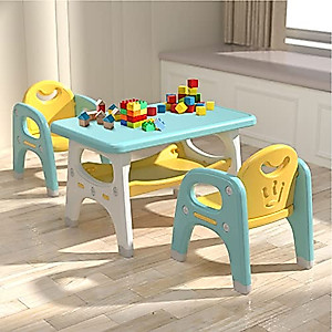 Elepude Kids Table and Chairs Set Plastic Durable Toddler Table and Chair Set -Children Activity Table and 2 Chairs for Drawing, Painting, Arts and Crafts, Gift for Boys Girls (Blue&Yellow)